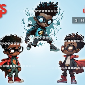 Superhero Black Boy Bundle (3) PNG | Afro African American King, Super ...