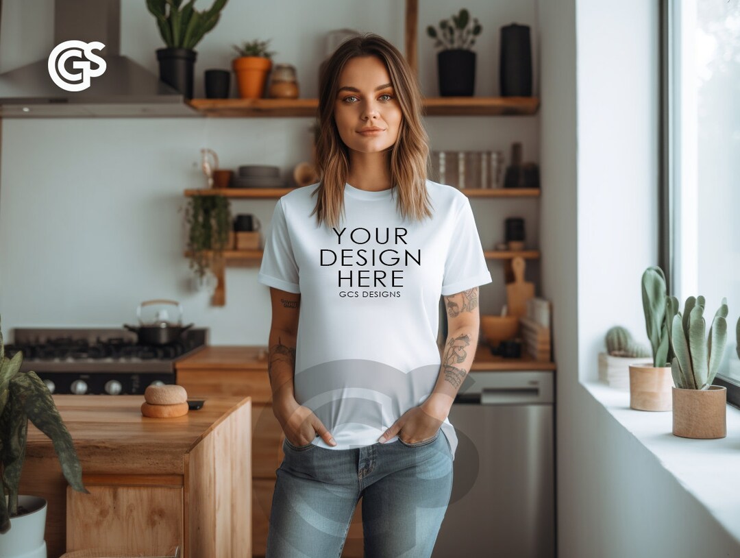 White Tshirt Mockup | Boho Kitchen Shirt Mockup | Digital Mockup ...