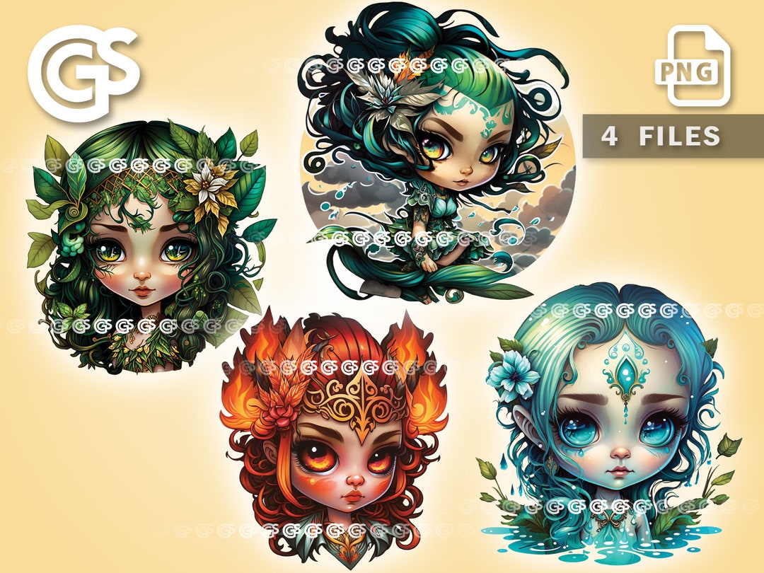 Elemental Goddess Bundle (4) PNG | Cute Girl T-shirt Sticker Digital ...