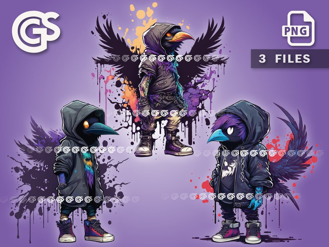 Streetwear Raven Bundle (3) PNG | Graphic T-shirt Digital File, Black ...