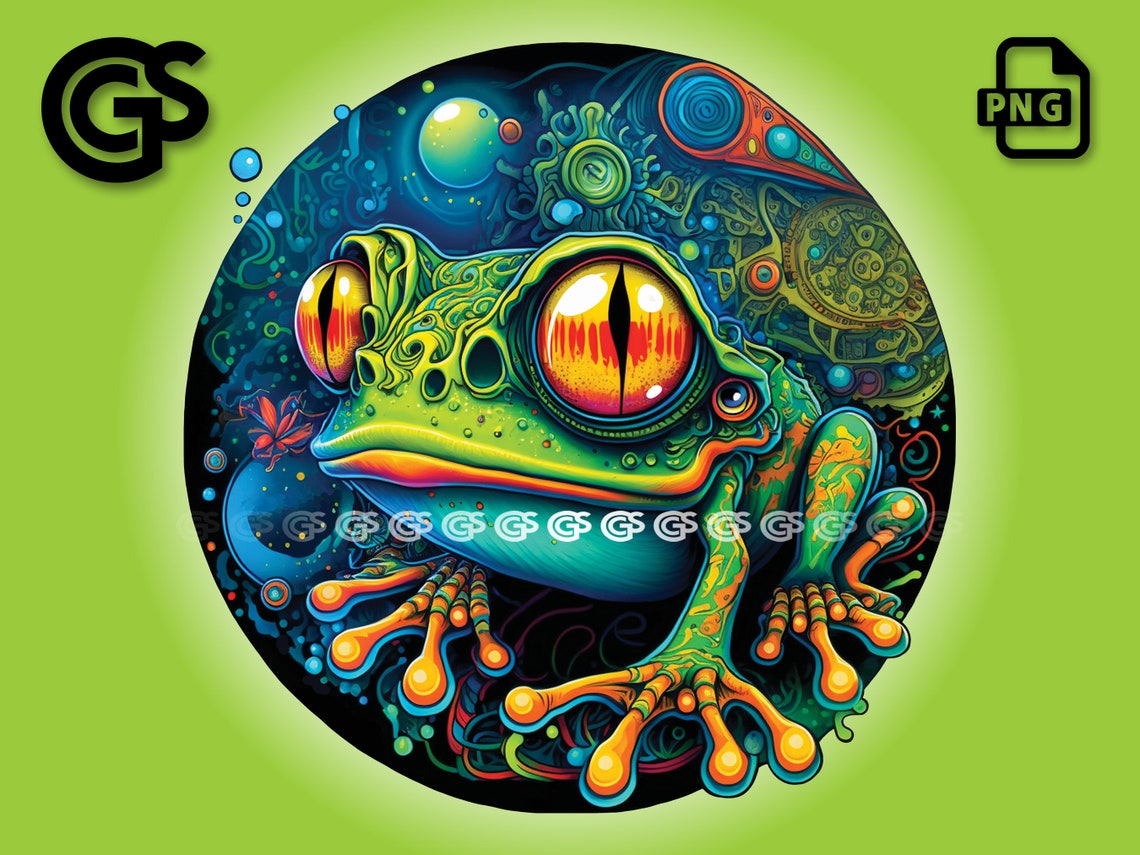 Psychedelic Trippy Frog PNG Patch Emote T-shirt Digital - Etsy