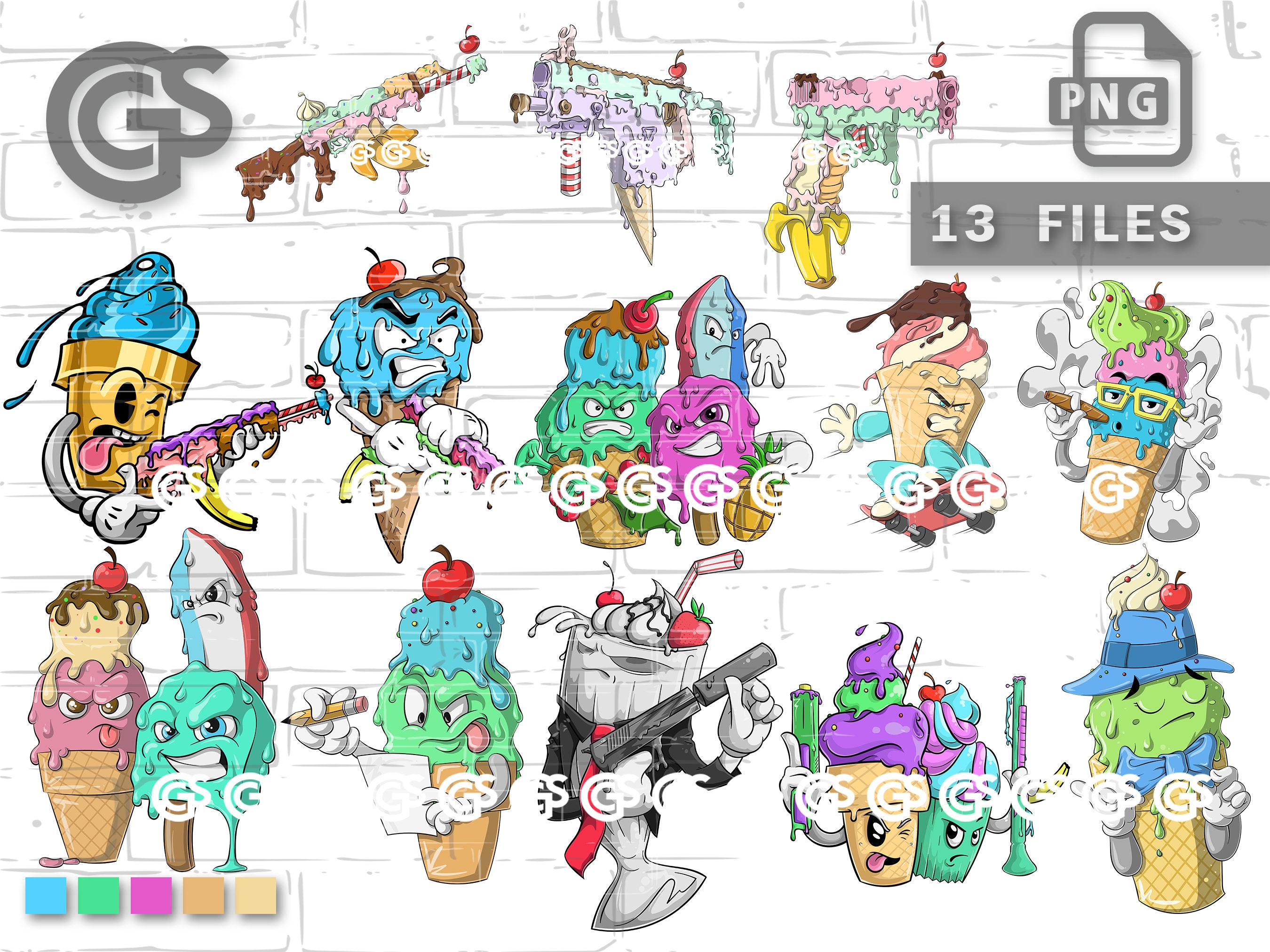 Ice Cream Characters BIG Bundle - PNG File Twitch Emotes, Graphic T ...