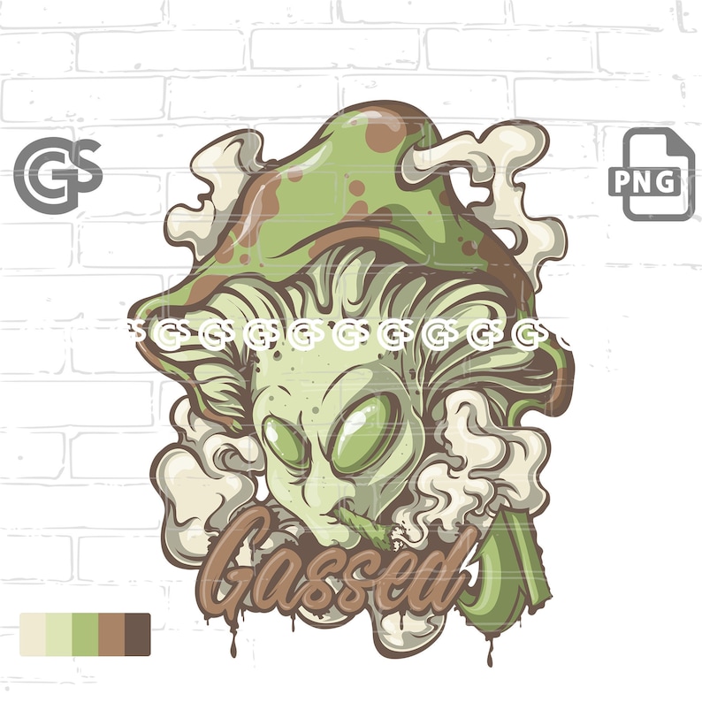 Gassed Up Shroom 420 Smoking Alien PNG Urban Graffiti - Etsy