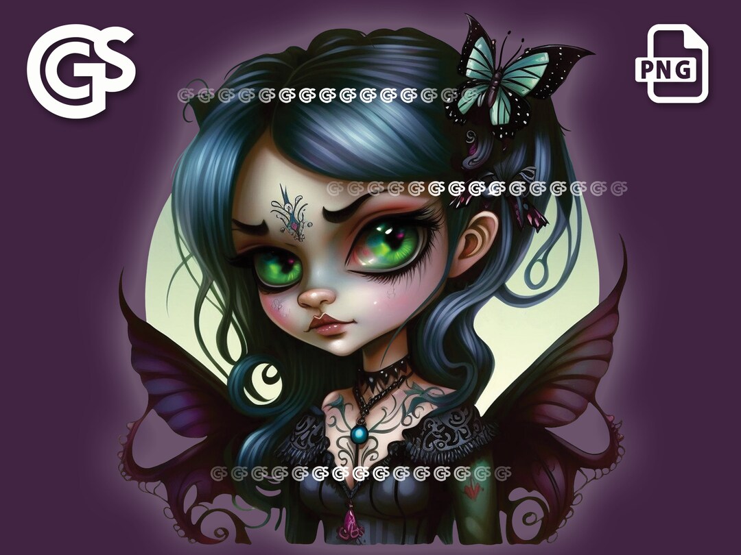 Pretty Goth Fairy PNG | Goth T-shirt Sticker Digital File, Fairy Wings ...
