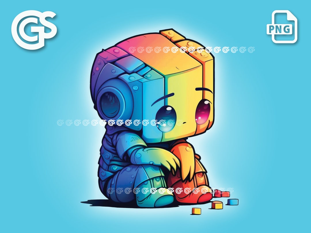 Colorful Sad Robot PNG - Twitch Emote T-shirt Digital File, Rainbow ...