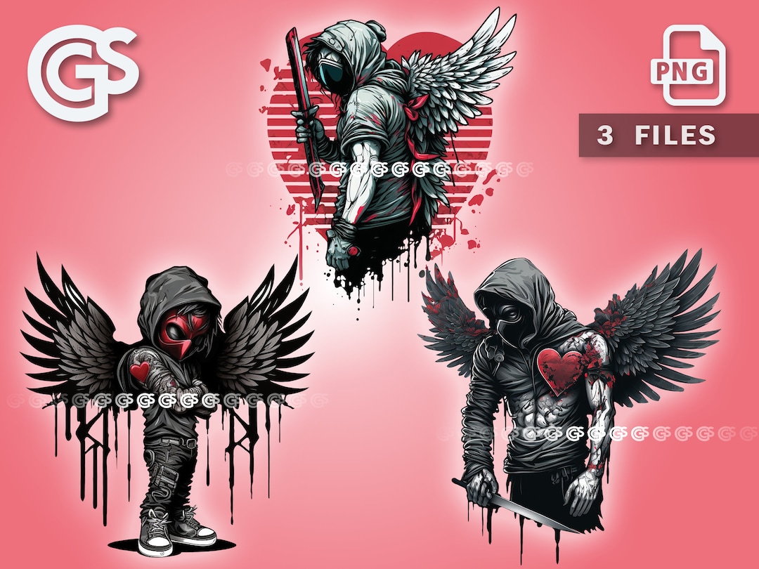 Dark Cupid Bundle (3) PNG Graffiti Valentine's Day T-shirt Design ...