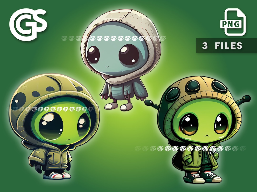 Adorable Chibi Aliens Bundle (3) PNG - Twitch Emote T-shirt Digital ...