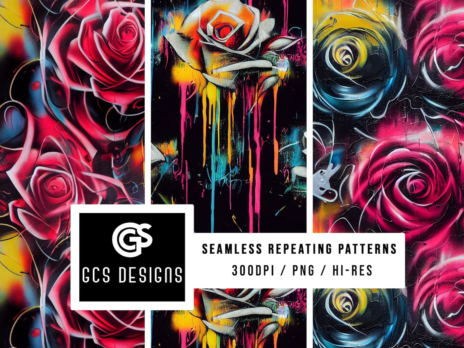 Seamless PNG Graffiti Roses Seamless Pattern Repeating - Etsy