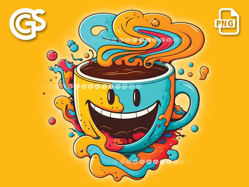 Trippy Coffee Bundle (3) PNG Psychedelic Smiley Face for Shirts & Cups ...