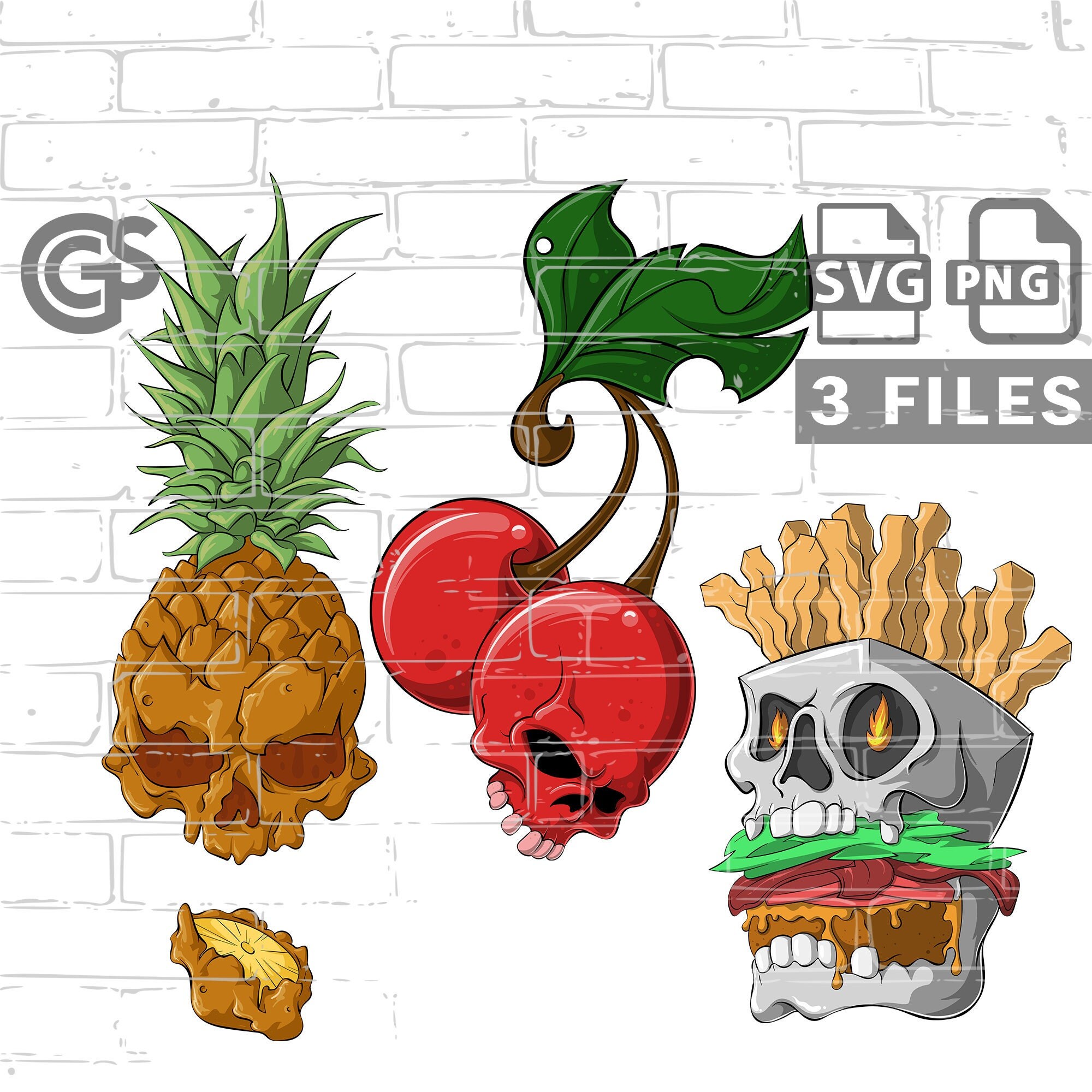 Skull Food Bundle SVG PNG 3 Files Graphic T-shirt Digital | Etsy