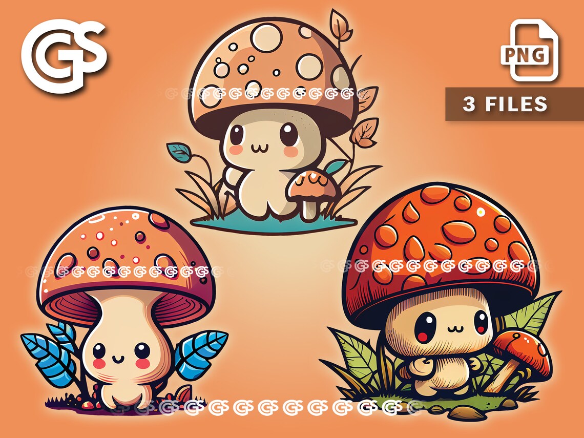 Adorable Chibi Mushrooms Bundle (3) PNG - Twitch Emote T-shirt Digital ...