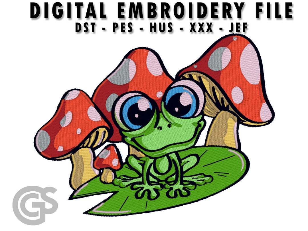 Cute Frog W/ Shrooms - Embroidery Digital File PES JEF, Machine ...