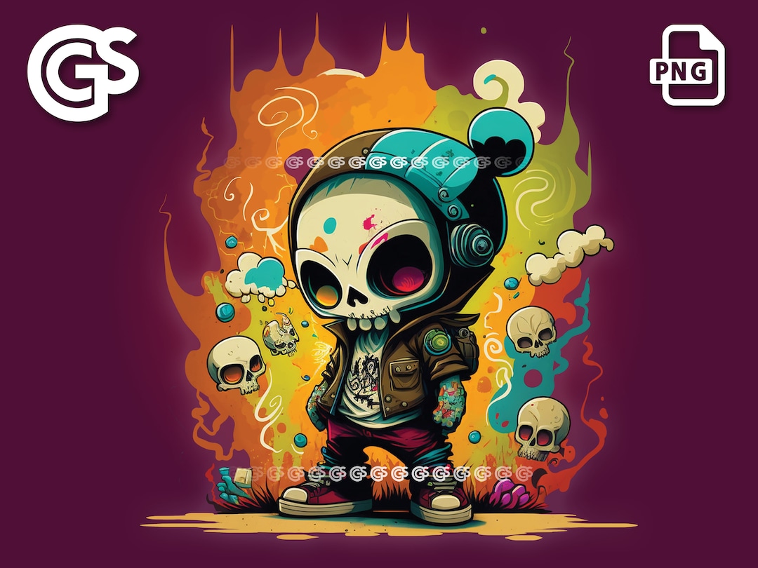 Graffiti Style Skull Boy PNG - T-shirt Digital File, Chibi Character ...