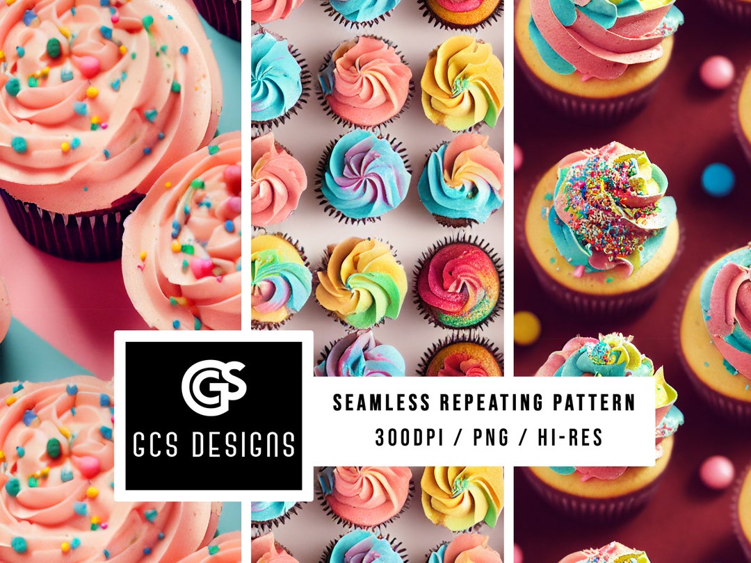 Digital Paper PNG Cupcakes - Seamless Pattern Repeating Design File ...