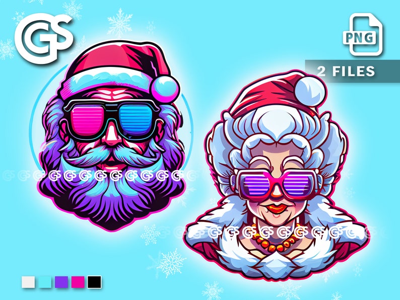 Retrowave Santa & Mrs. Claus 2 PNG Christmas Synthwave - Etsy