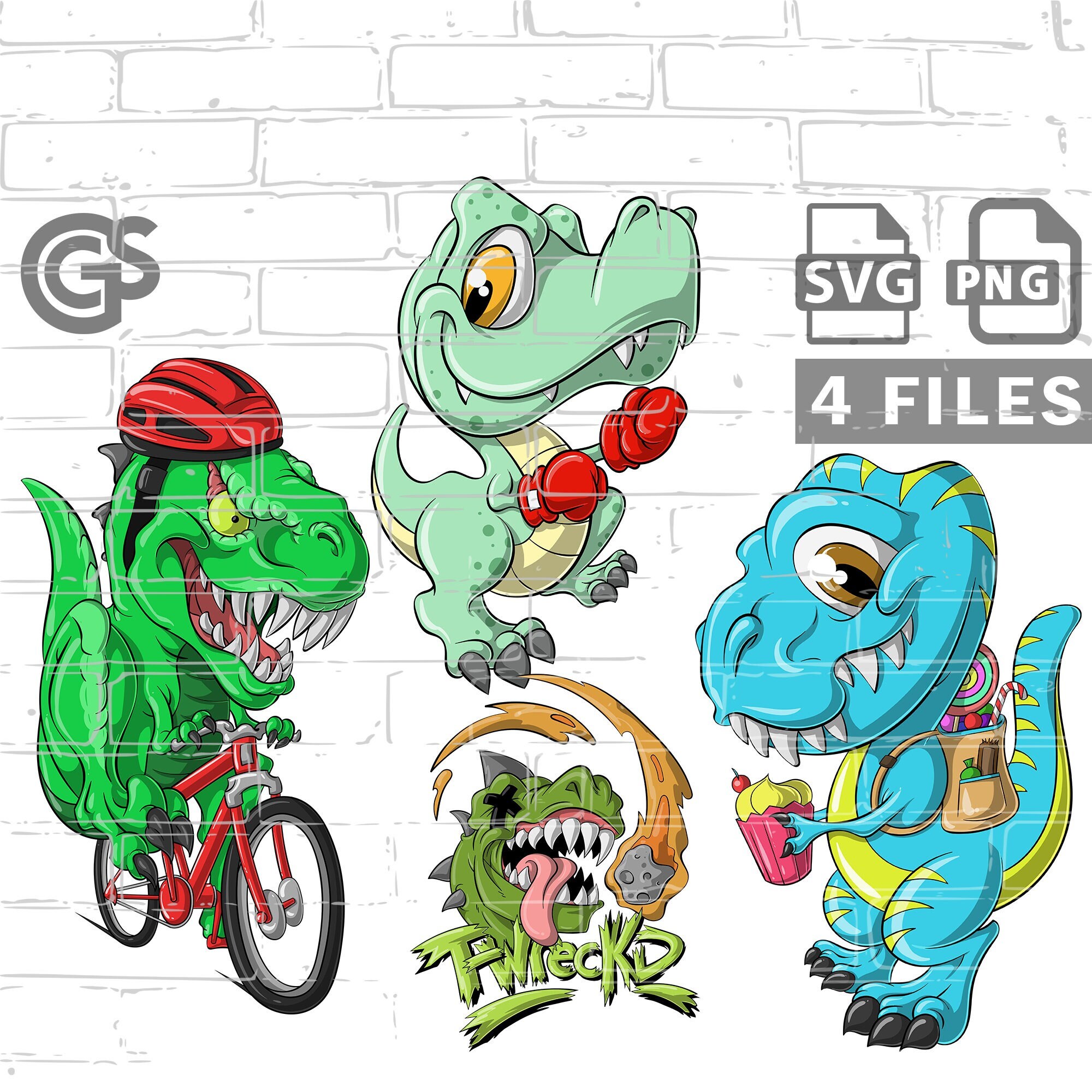 Funny T-rex Bundle SVG PNG 4 Files Graphic T-shirt | Etsy