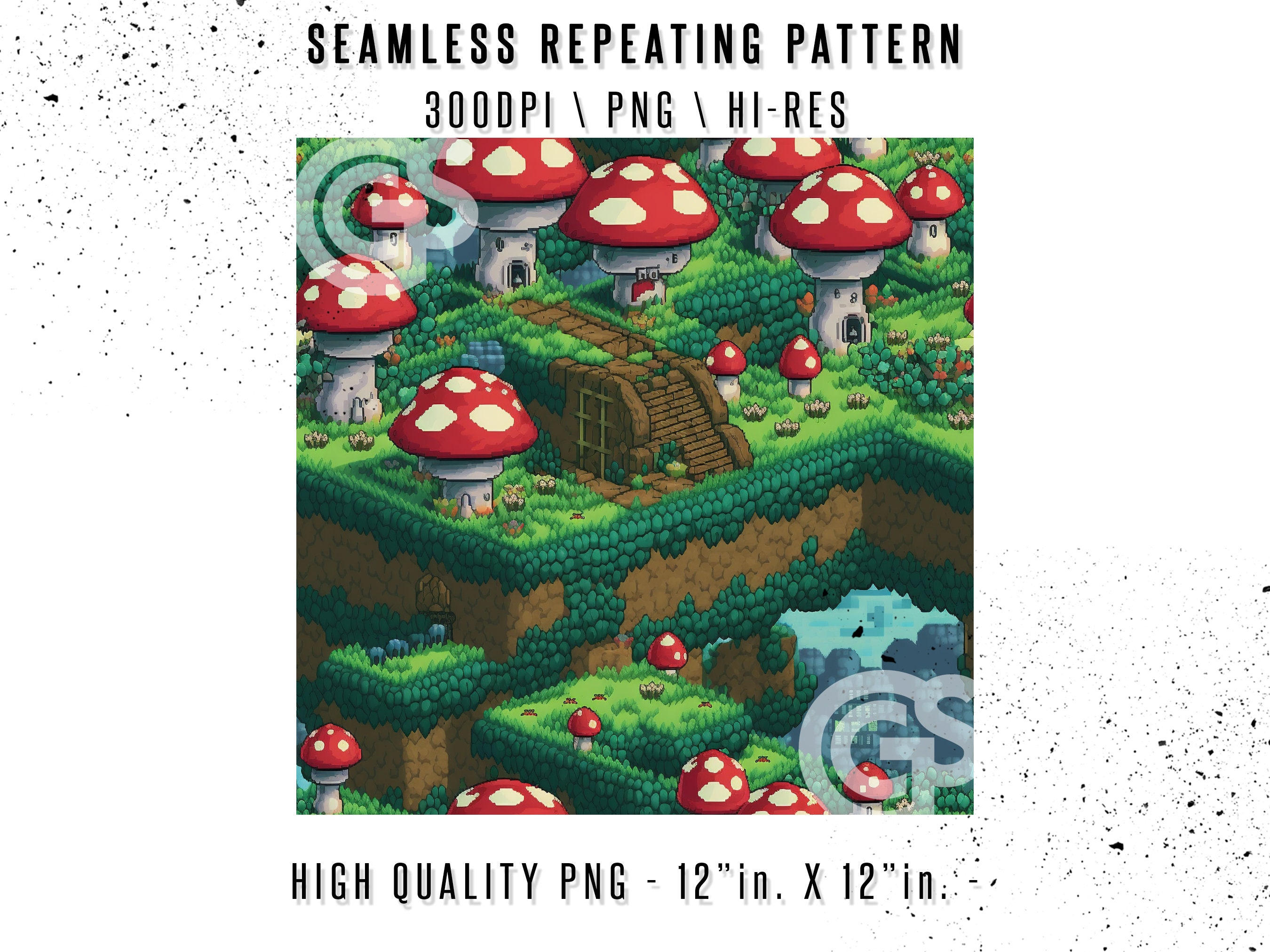 Buy Seamless PNG Mushrooms Pixel Art Seamless Pattern Repeating Online ...