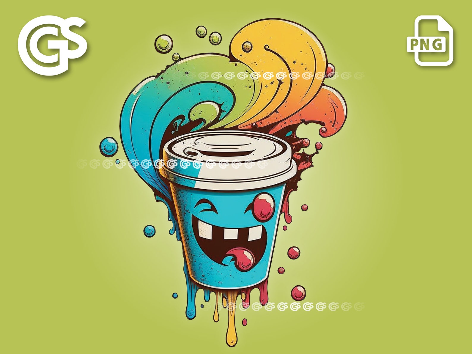 Trippy Coffee Bundle (3) PNG Psychedelic Smiley Face for Shirts & Cups ...