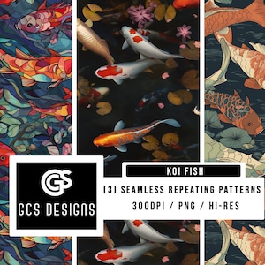 Seamless PNG Koi Fish | Seamless Pattern Design File, Digital Paper ...