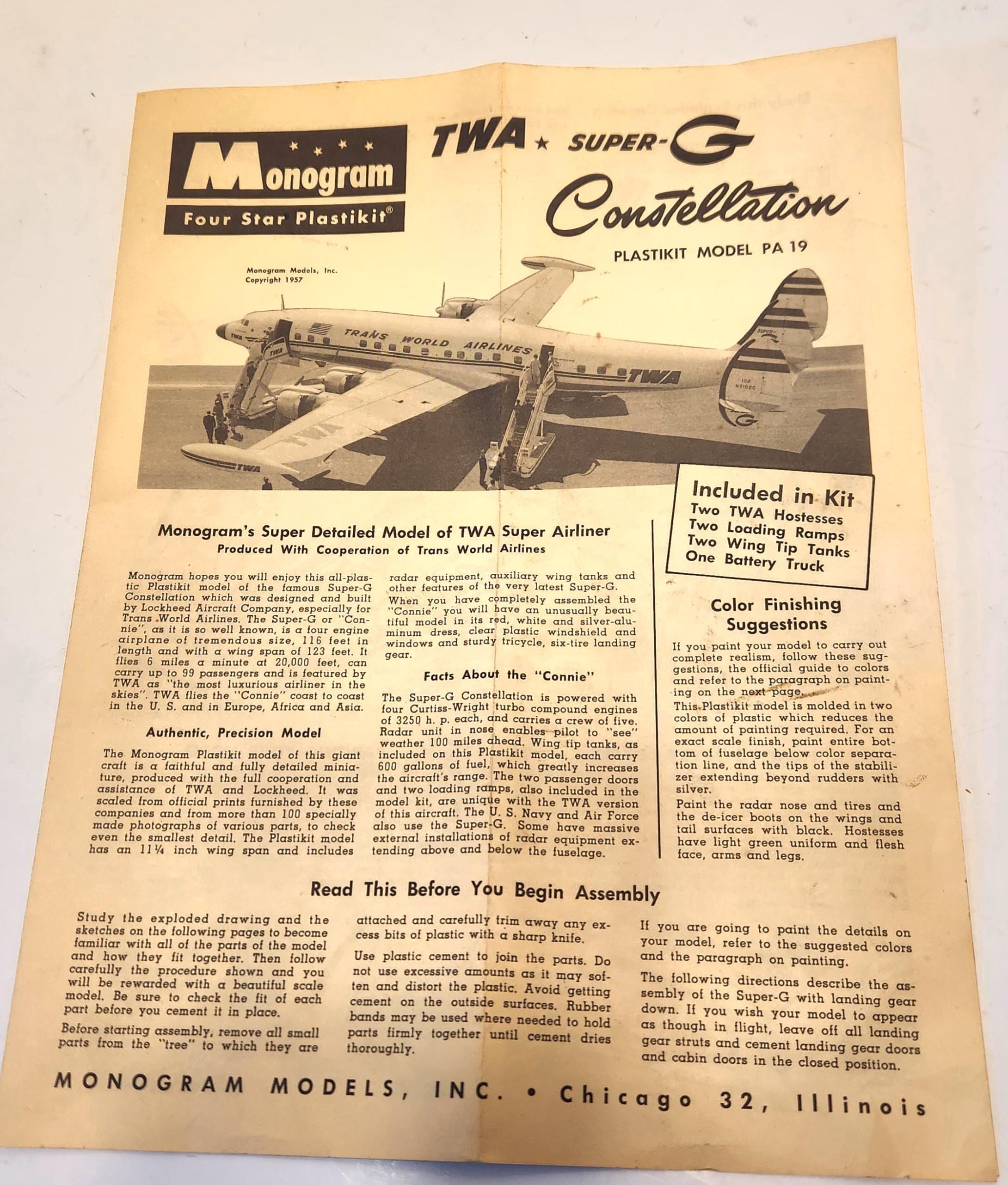 1957 Vintage Monogram Lockheed Super-g Constellation Model Kit PA19 - Etsy