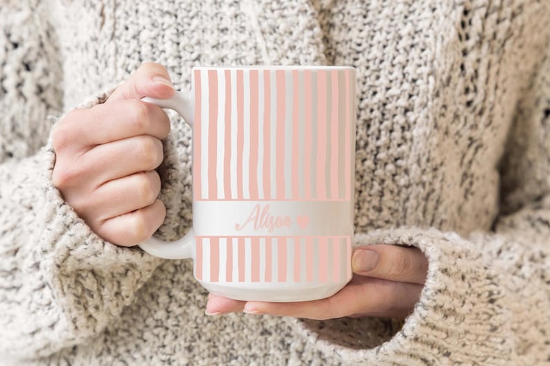 Custom Striped Coffee Mug Personalized Gift for Her Birthday, Custom ...