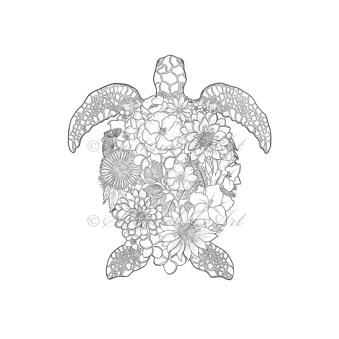 Floral Turtle Colouring In Digital File Etsy Australia floral-turtle-colouring-in-digital-file-etsy-australia