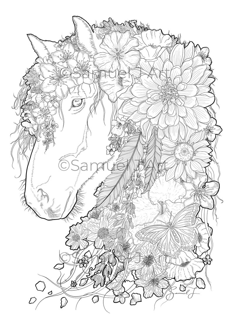Floral Horse - Colouring in (digital File) - Etsy