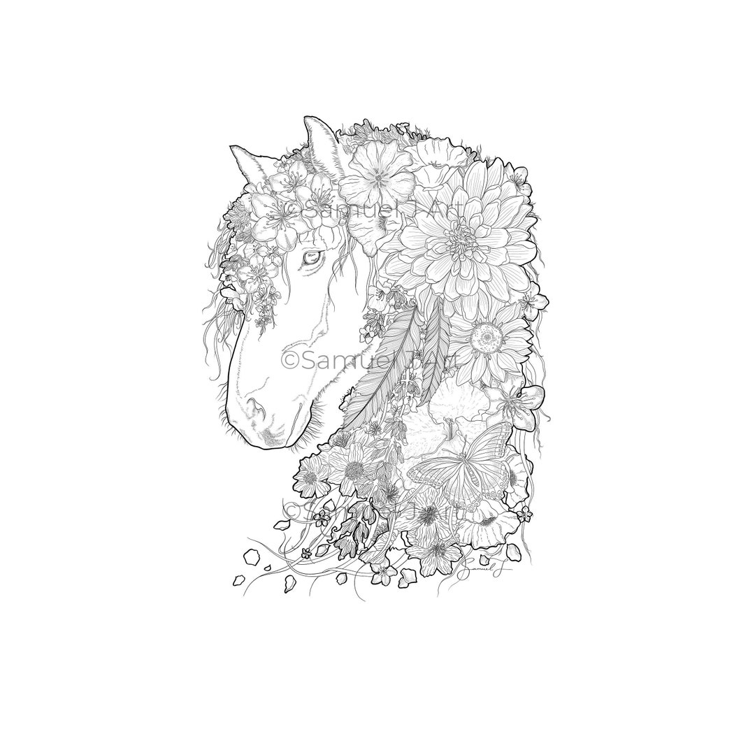 Floral Horse - Colouring in (digital File) - Etsy