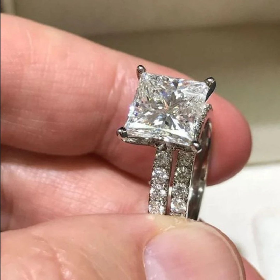2.80 Ct Princess Cut Diamond Bridal Ring Set, Solitaire Engagement Ring ...
