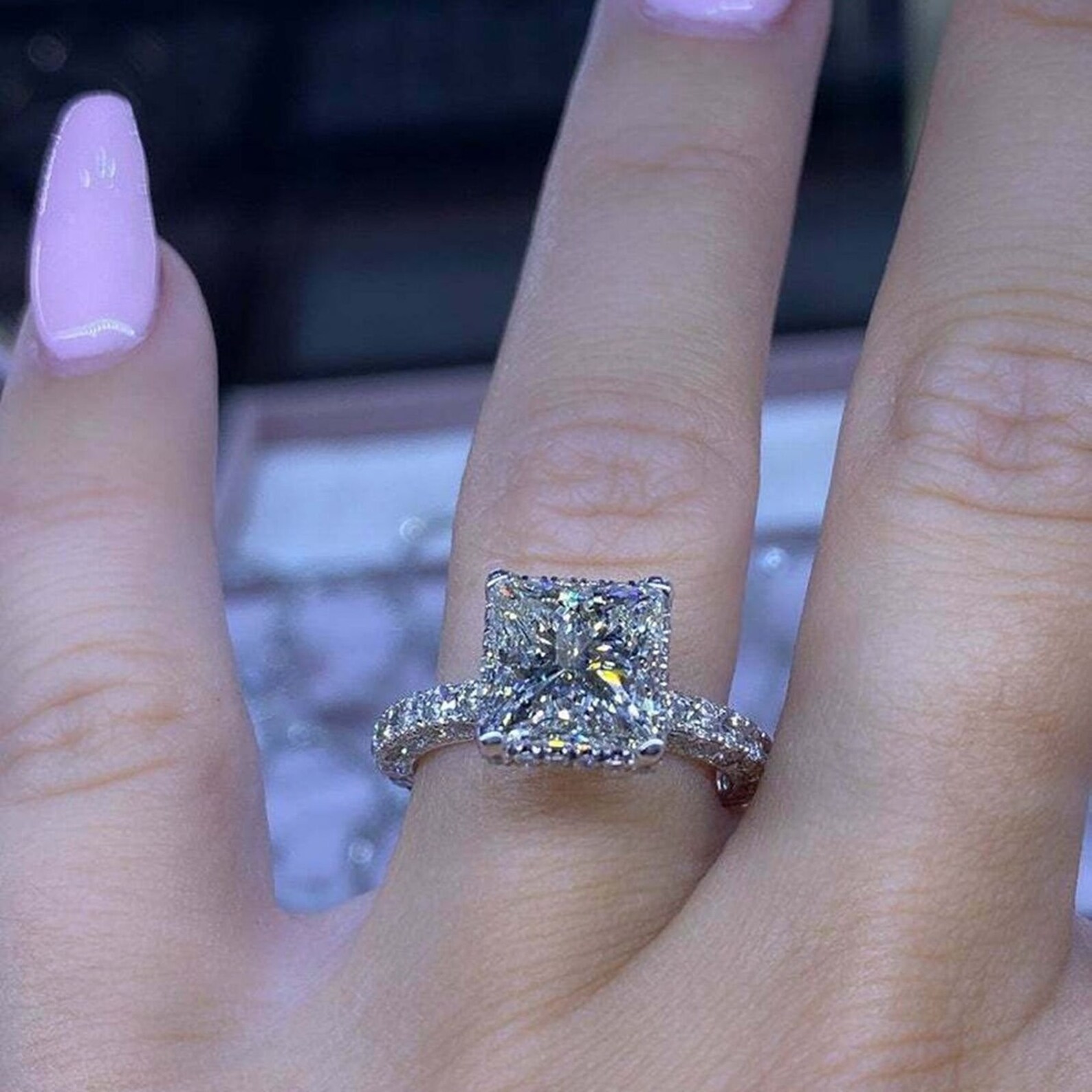 2 5 Carat Moissanite Diamond Engagement Halo Ring 14k White Etsy