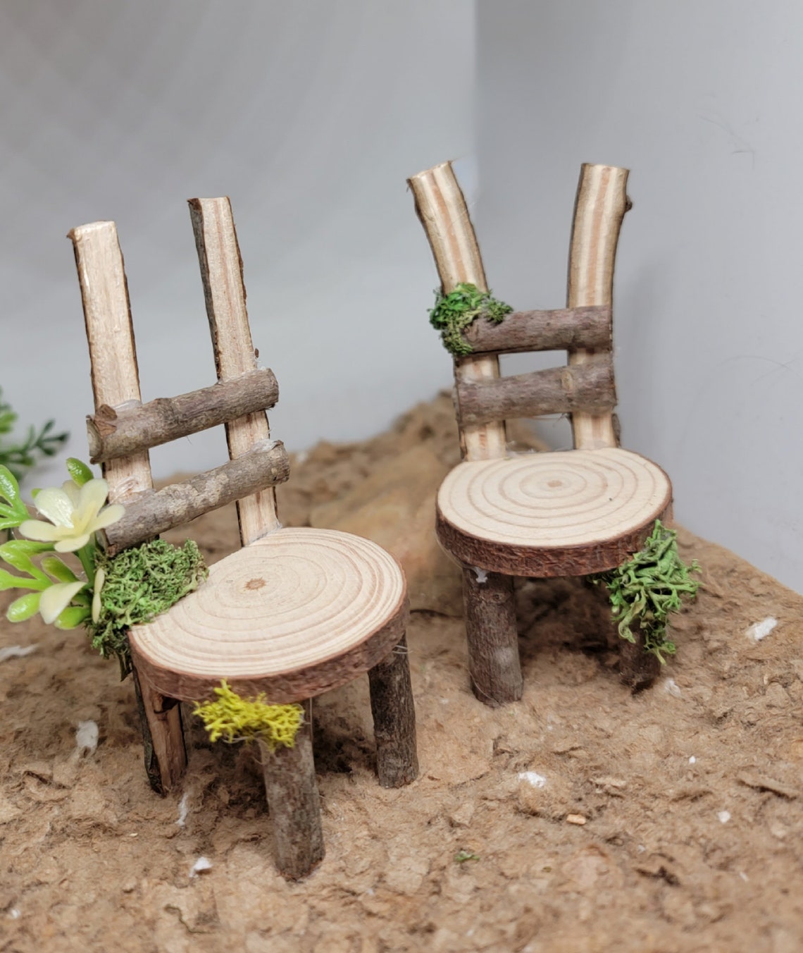 Fairy Furniture Set of 2 Chairs, 1:12 Scale for Dollhouse or Fairies ...