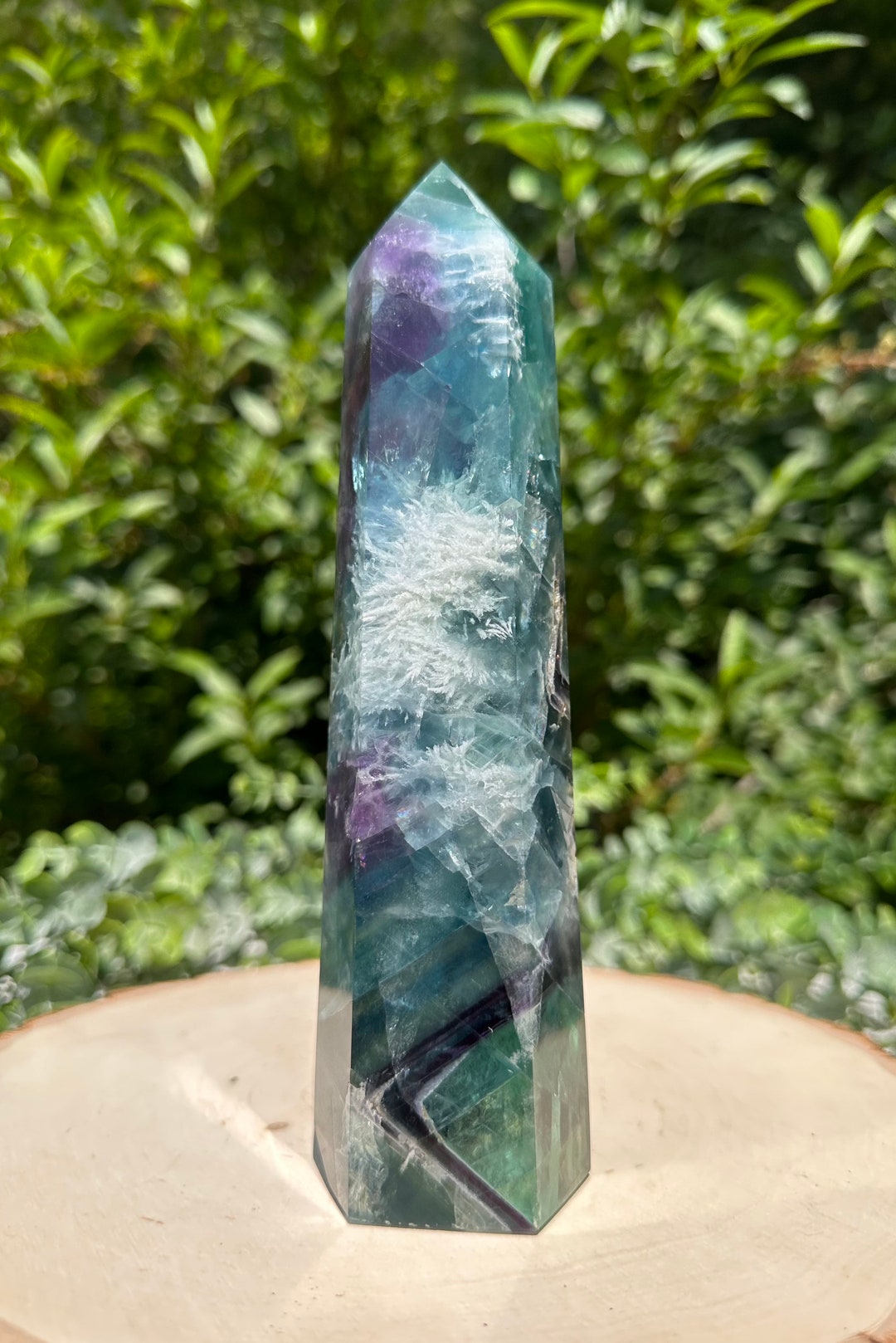 Gorgeous Rare Beautiful Snowflake Fluorite Tower rainbows obelisk focus ...