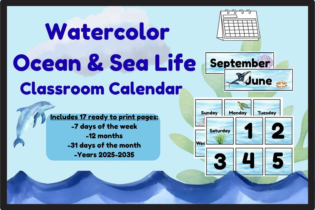 Sea Life & Ocean Classroom Calendar - Etsy