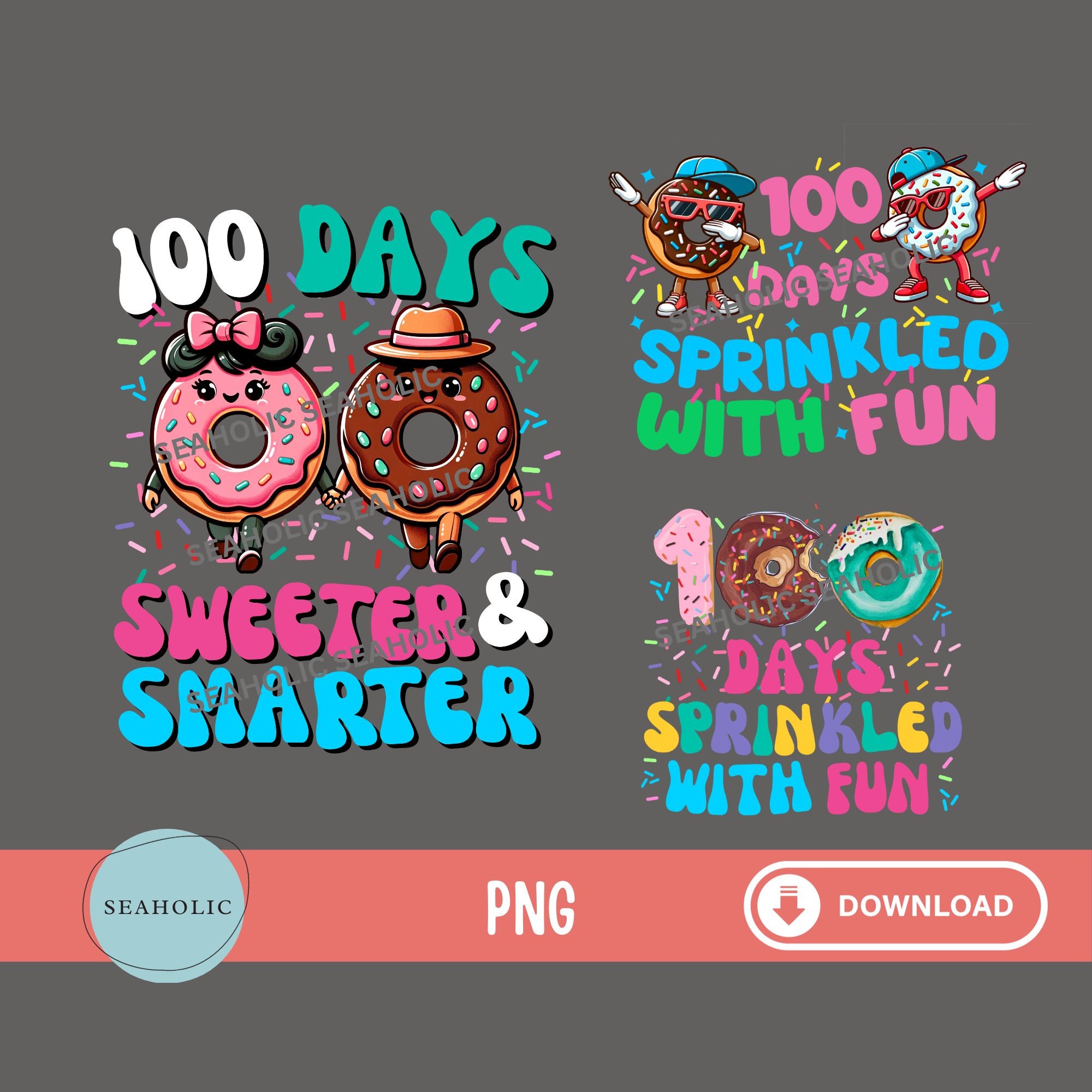 100 Days of School PNG Bundle, Funny Donut 100 Days Sprinkled With Fun ...