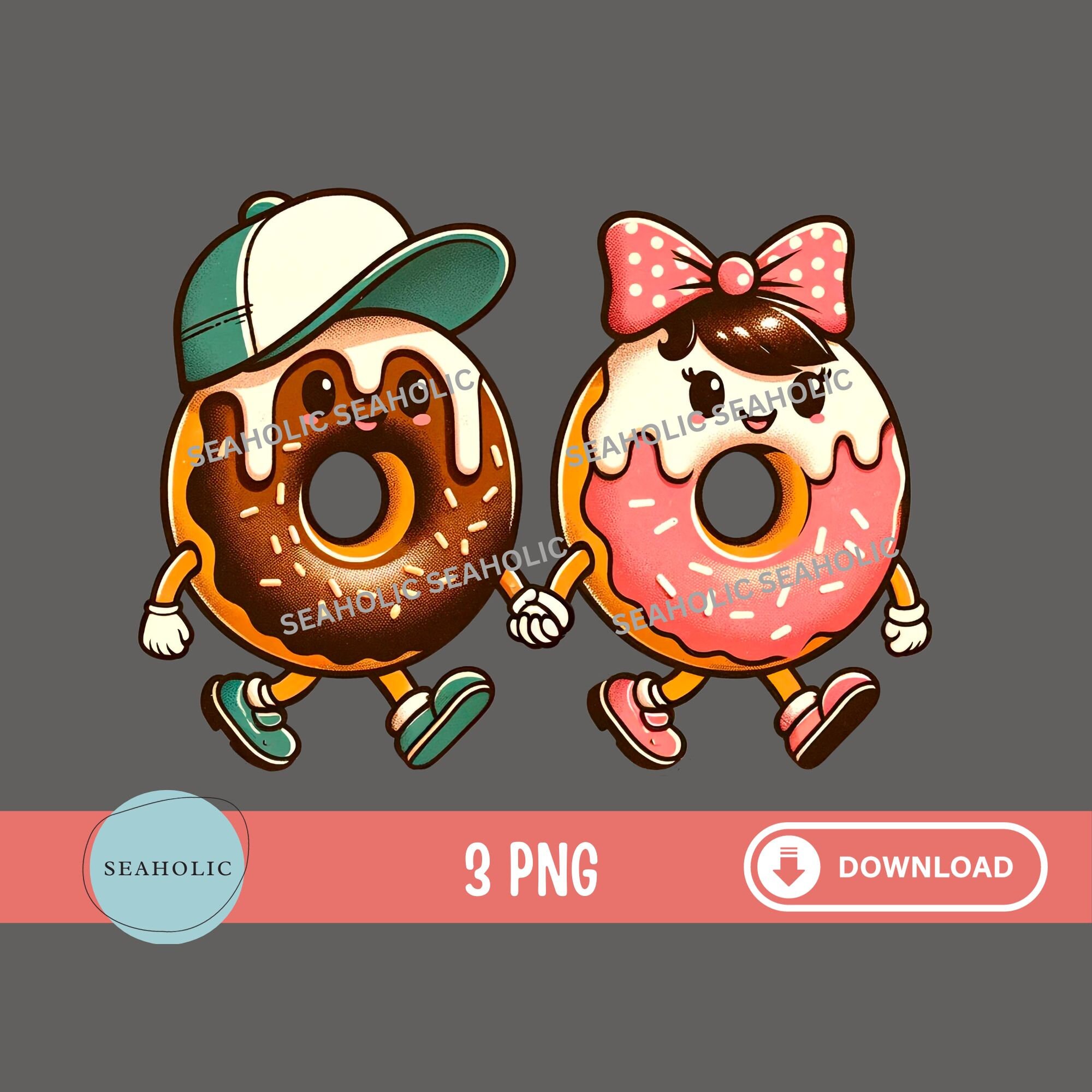 Donuts Clipart, Retro Donut Bundle PNG, Funny Cute Donut Birthday Party ...