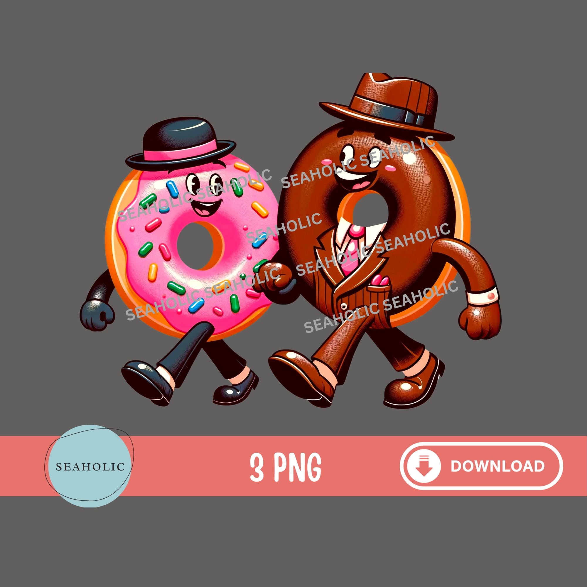 Donuts Clipart, Retro Donut Bundle PNG, Funny Cute Donut Birthday Party ...