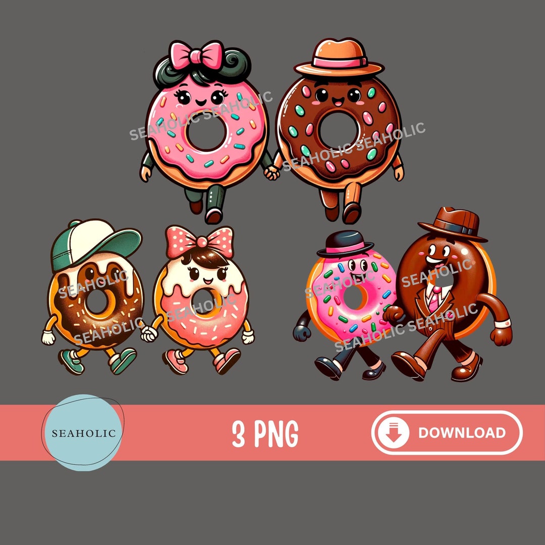 Donuts Clipart, Retro Donut Bundle PNG, Funny Cute Donut Birthday Party ...