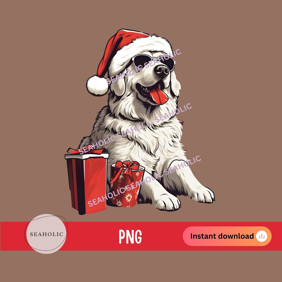 Christmas Great Pyrenees Dog in Santa Hat PNG, Funny Cute Pyrenean Xmas ...