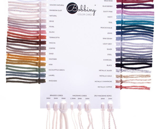 Bobbiny COLOR CHART, Sample Chart, Macrame Yarn and Braided Cord Color ...