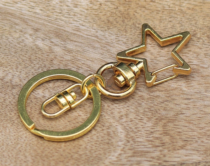 KEY RING STAR, Gold, Carabiner in Star Shape, Rotating Key Ring, Lucky ...