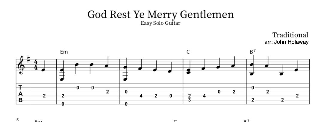 God Rest Ye Merry Gentlemen Solo Guitar TAB // Easy // Sheet Music - Etsy