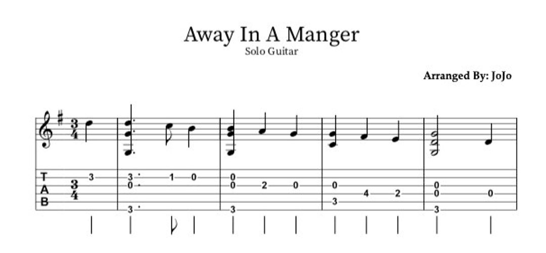 Away in A Manger Solo Guitar TAB // Easy // Sheet Music - Etsy