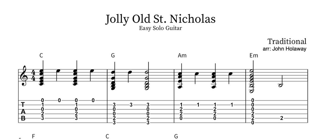 Jolly Old St. Nicholas Solo Guitar TAB // Easy // Sheet Music // Saint ...
