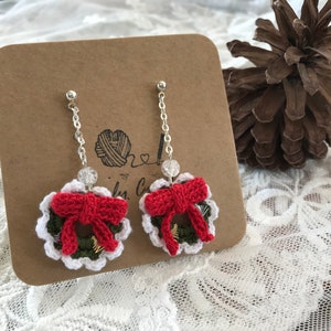 Christmas Wreath Crochet Earrings, Christmas Crochet Earrings, Cute ...