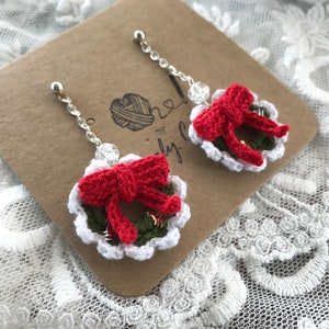 Christmas Wreath Crochet Earrings, Christmas Crochet Earrings, Cute ...