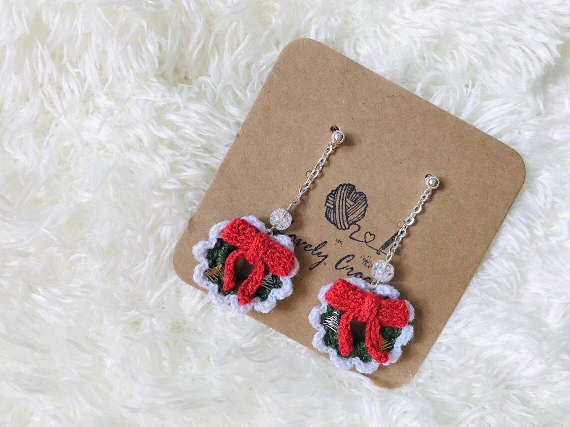 Christmas Wreath Crochet Earrings Christmas Crochet Earrings - Etsy