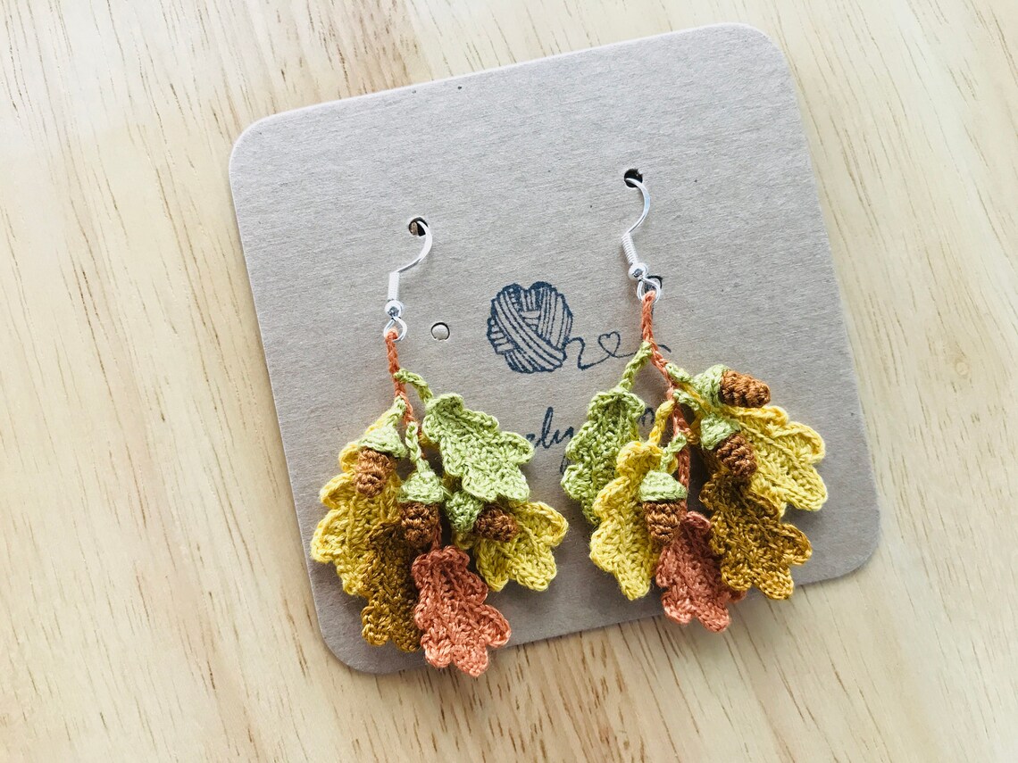Oak Leaves and Acorns Crochet Earrings Leaves Earrings - Etsy