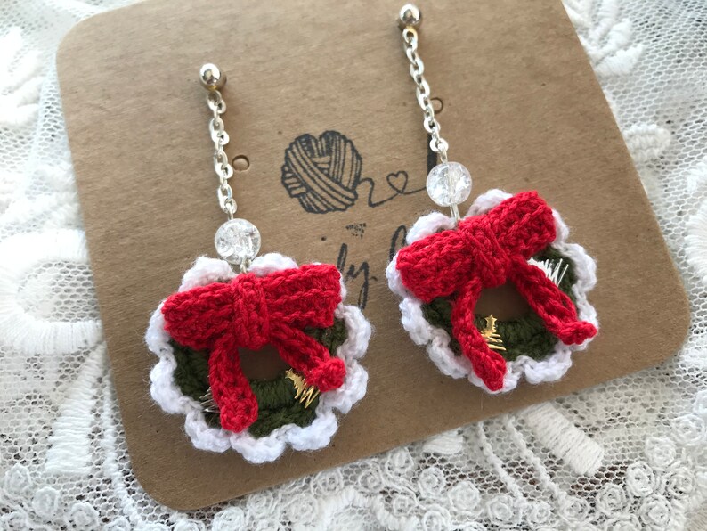 Christmas Wreath Crochet Earrings, Christmas Crochet Earrings, Cute ...