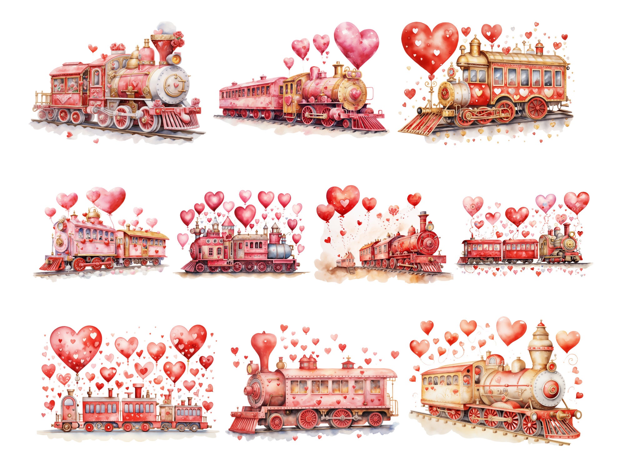 Valentines Train Clipart PNG JPG Bundle Love, Hearts & Fantasy Clipart ...