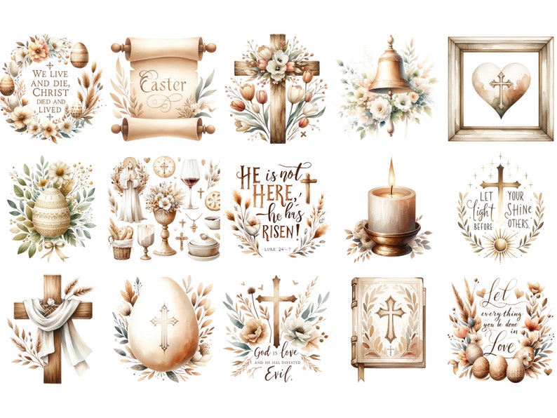 Watercolor Easter Quotes Clipart: Religious PNG Bundle (30 Images) - Etsy